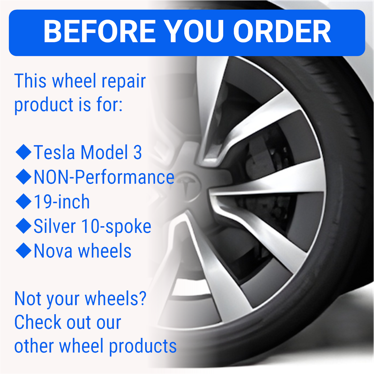 Tesla Wheel Curb Rash Repair Kit for Model 3 19-inch Silver Nova Rims ...