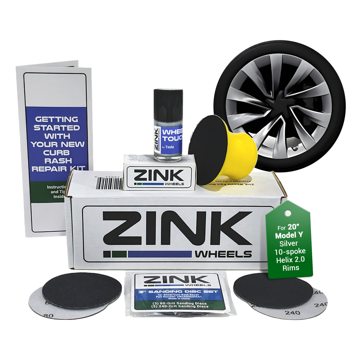 Tesla Wheel Curb Rash Repair Kit for Model Y 20-inch Bright Silver Hel ...